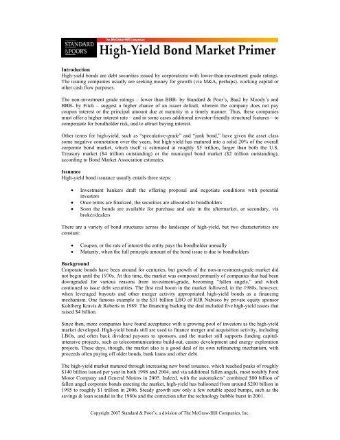 Introduction High-yield bonds are debt securities - Leveraged ...