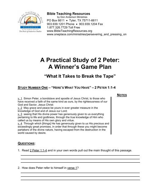 A Practical Study of 2 Peter - Bible Teaching Resources
