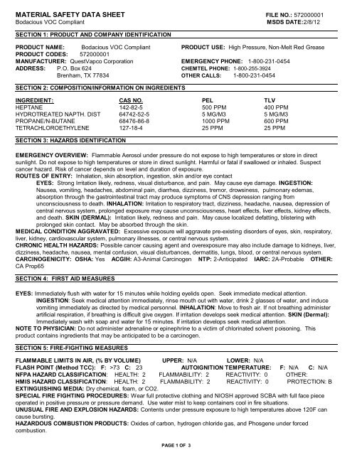 MSDS - QuestVapco Corporation