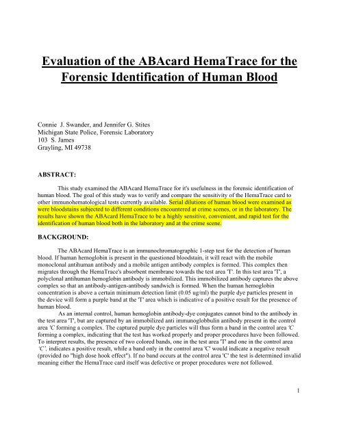 Evaluation of the ABAcard HemaTrace for the Forensic ... - 4N6shop