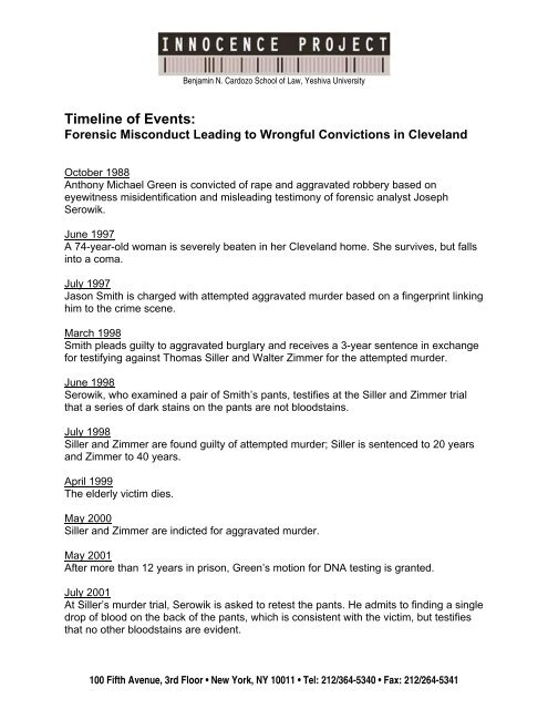 Timeline of Forensic Misconduct Leading to Wrongful Convictions