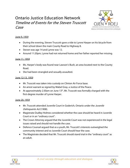 Timeline of Events for the Steven Truscott Case