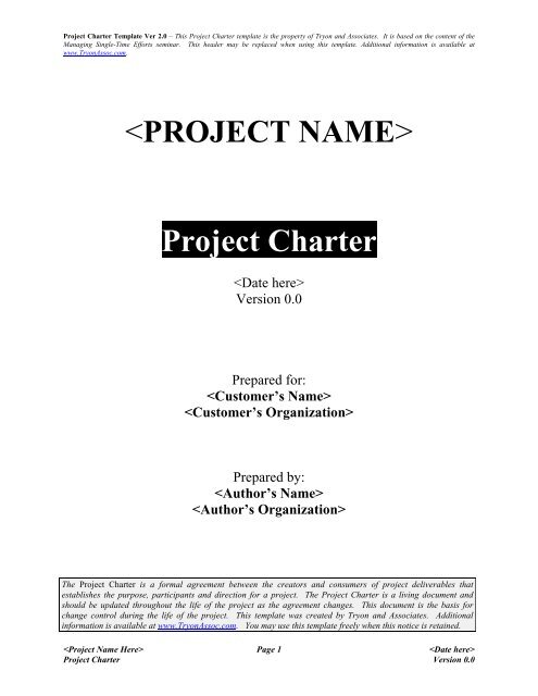 Project Charter - Tryon and Associates