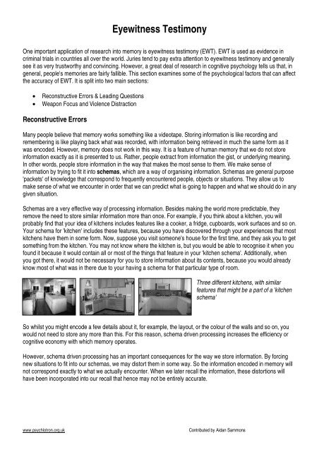 Eyewitness testimony article/factsheet
