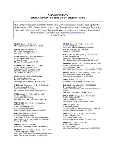 Directory - Ohio University