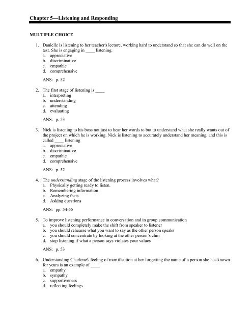 Chapter 5—Listening and Responding