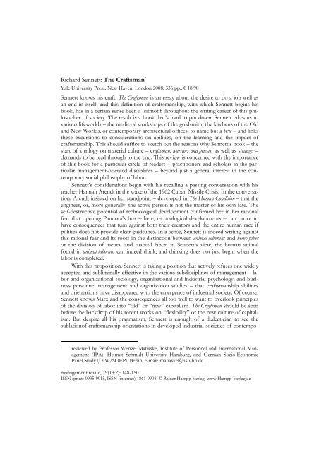 Richard Sennett: The Craftsman*