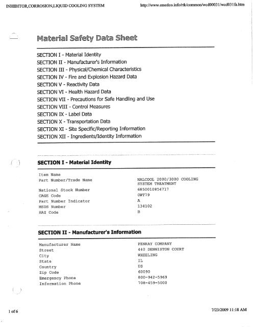 Nalcool 2000/3000 Cooling System Treatment - Sheedy Drayage Co.