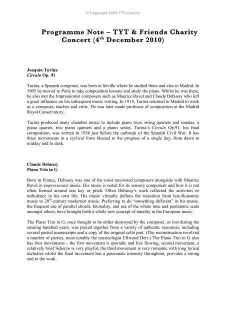 Programme Note – TYT & Friends Charity Concert (4th ... - TYT musica