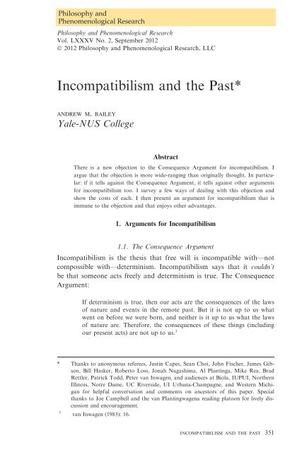 Incompatibilism and the Past - Andrew M. Bailey