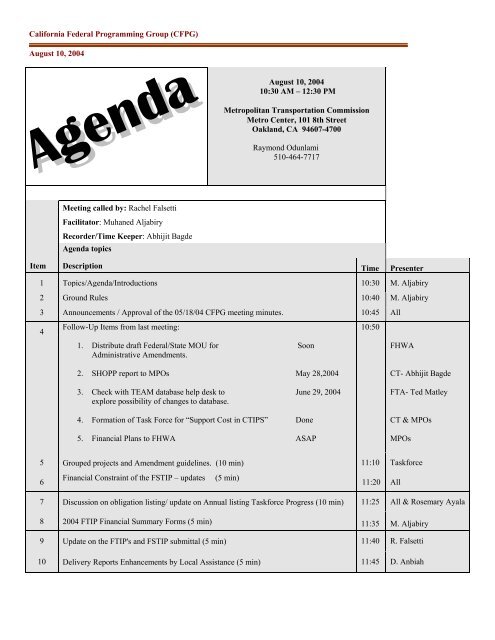 California Federal Programming Group (CFPG) August 10 ... - Caltrans
