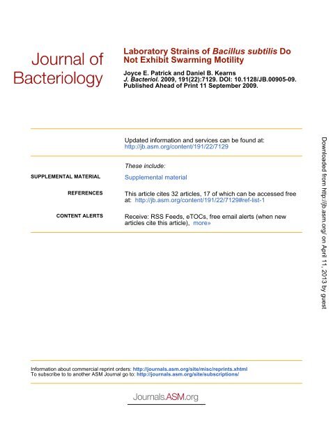 Laboratory Strains of Bacillus subtilis Do Not Exhibit Swarming Motility