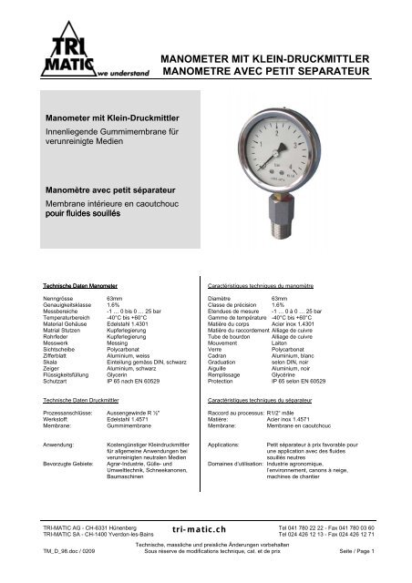 MANOMETER MIT KLEIN-DRUCKMITTLER ... - TRI-MATIC