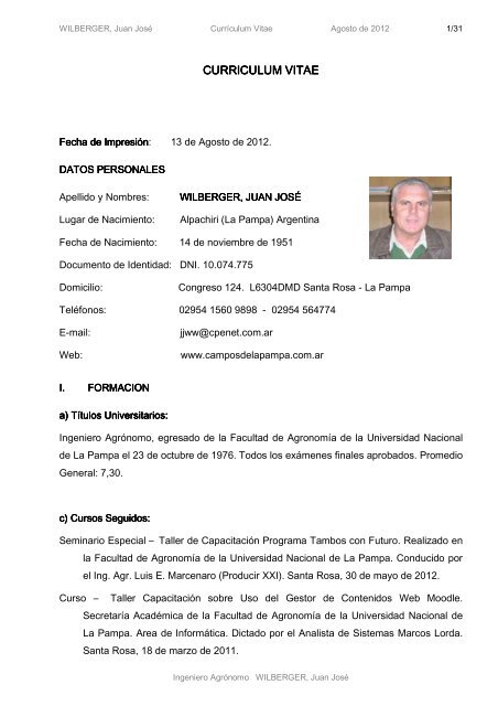 CV - Facultad de Agronomía - Universidad Nacional de La Pampa CV - Facultad de Agronomía - Universidad Nacional de La Pampa