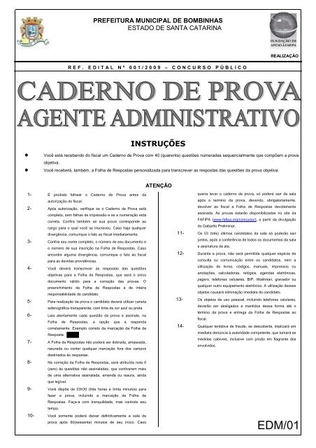 Caderno de prova - Agente administrativo Caderno de prova - Agente administrativo