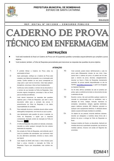 Caderno de prova - Técnico em enfermagem