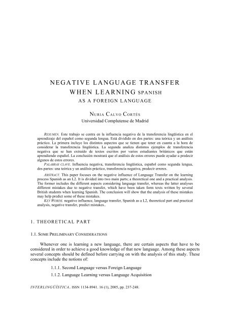 negative language transfer when learning spanish - Dialnet