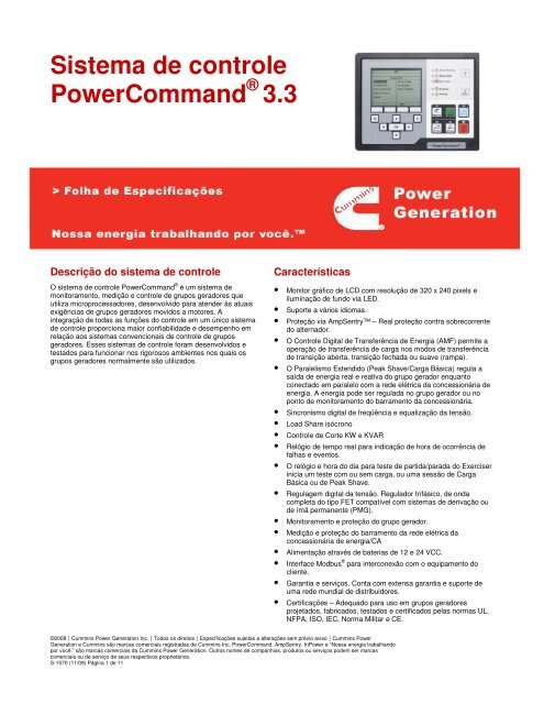 Sistema de controle PowerCommand 3.3 - Cummins Power ...
