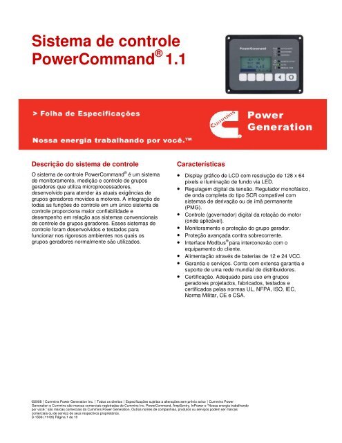 Sistema de controle PowerCommand 1.1 - Cummins Power ...