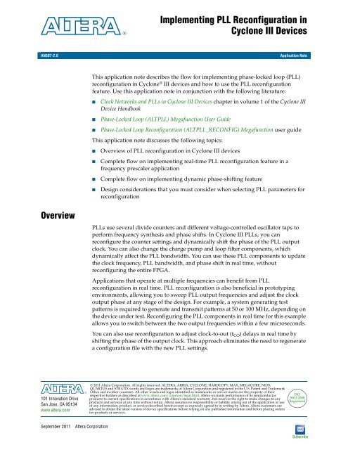 Implementing PLL Reconfiguration in Cyclone III Devices - Altera