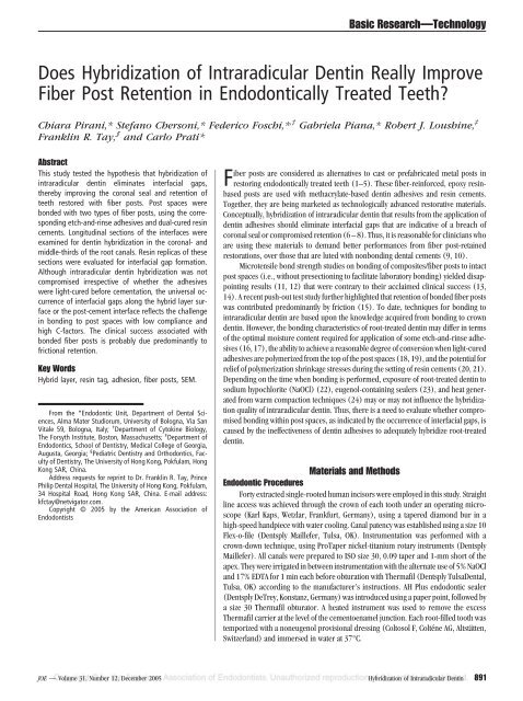 Does Hybridization of Intraradicular Dentin Really Improve Fiber ...