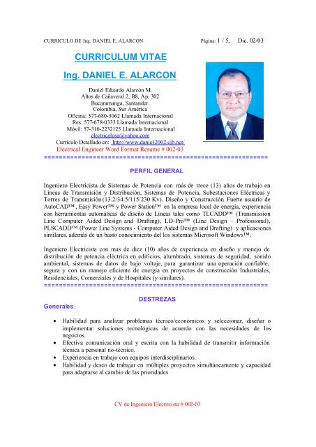 CURRICULUM VITAE Ing. DANIEL E. ALARCON - Alarcon, Daniel E.