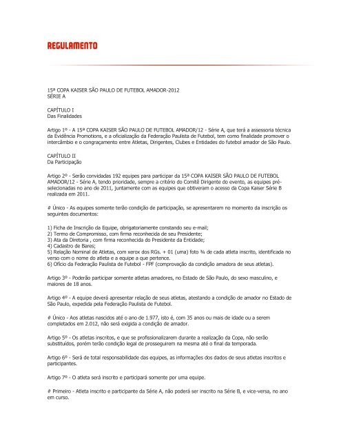 15ª COPA KAISER SÃO PAULO DE FUTEBOL AMADOR ... - AAGSP
