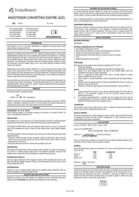 ANGIOTENSIN CONVERTING ENZYME (ACE) - Trinity Biotech PLC
