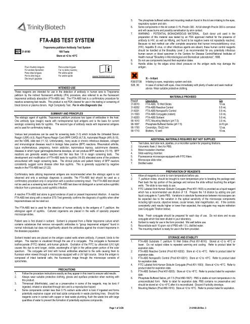 FTA-ABS TEST SYSTEM - Trinity Biotech PLC