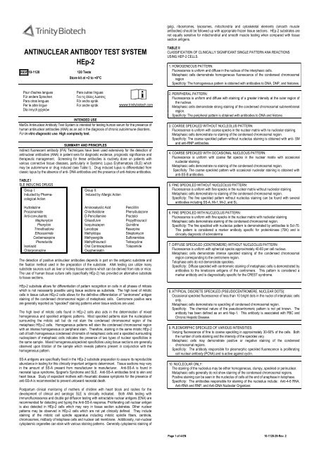 ANTINUCLEAR ANTIBODY TEST SYSTEM HEp-2 - Trinity Biotech ...
