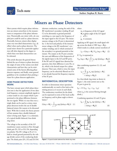 Wj Mixers As Phase Detectors (PDF) - RF Cafe