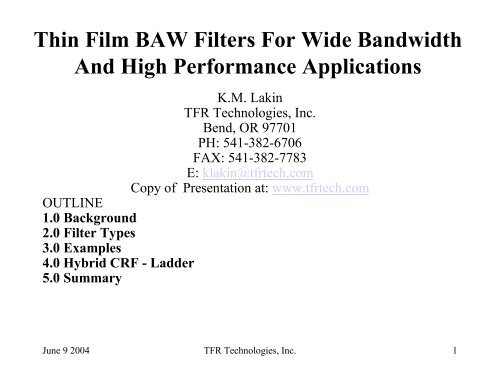 Thin Film BAW Filters For Wide Bandwidth And High Performance ...