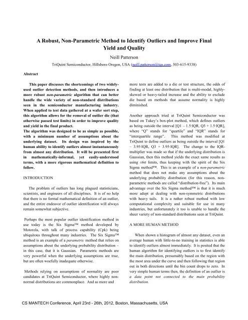 A Robust, Non-Parametric Method to Identify Outliers ... - CS Mantech