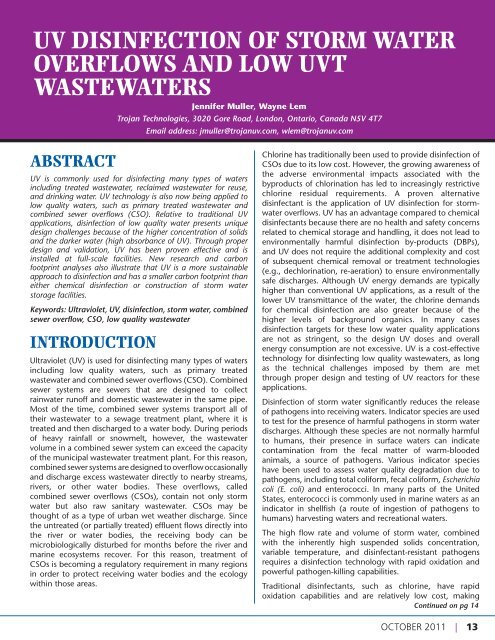 UV Disinfection of Storm Water Overflows and Low UVT ...