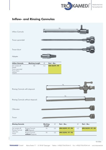 Inflow- and Rinsing Cannulas - Trokamed GmbH