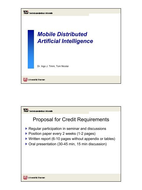 Mobile Distributed Artificial Intelligence - TZI