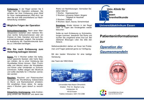 Tonsillektomie - Universitätsklinikum Essen