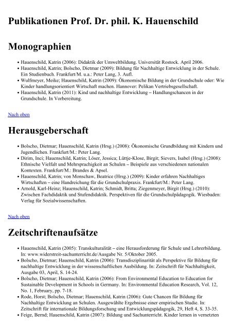Publikationen Prof. Dr. phil. K. Hauenschild Monographien ...