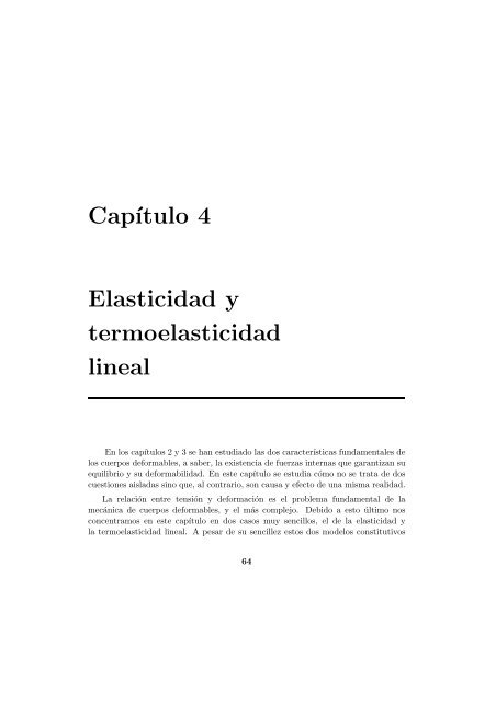 Cap´ıtulo 4 Elasticidad y termoelasticidad lineal - Principal