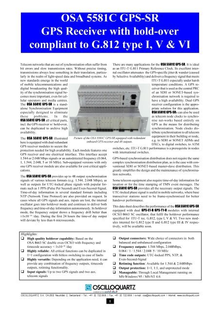 OSA 5581C GPS-SR GPS Receiver with hold-over compliant to G ...