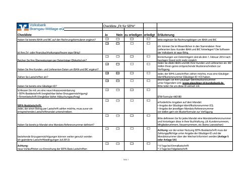 Checkliste „Fit für SEPA“ Checkliste Ja Nein zu erledigen erledigt ...
