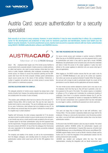 Austria Card: secure authentication for a security specialist - Vasco