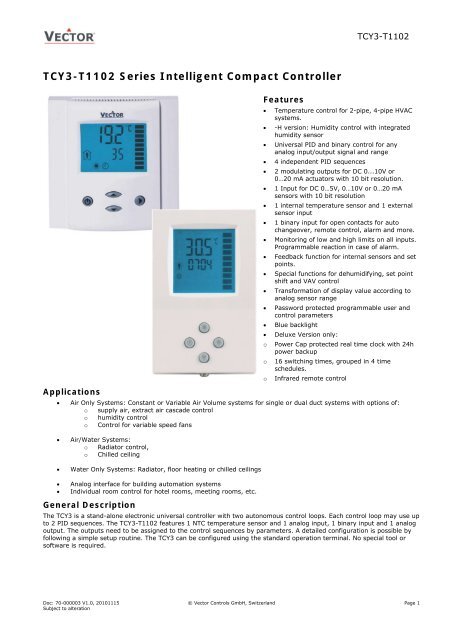 TL-EA Series Digital Fan Coil Controller - Vector Controls Group