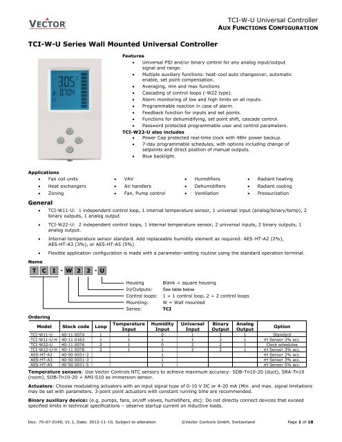 TCI-W-U Series Wall Mounted Universal Controller - Vector Controls ...