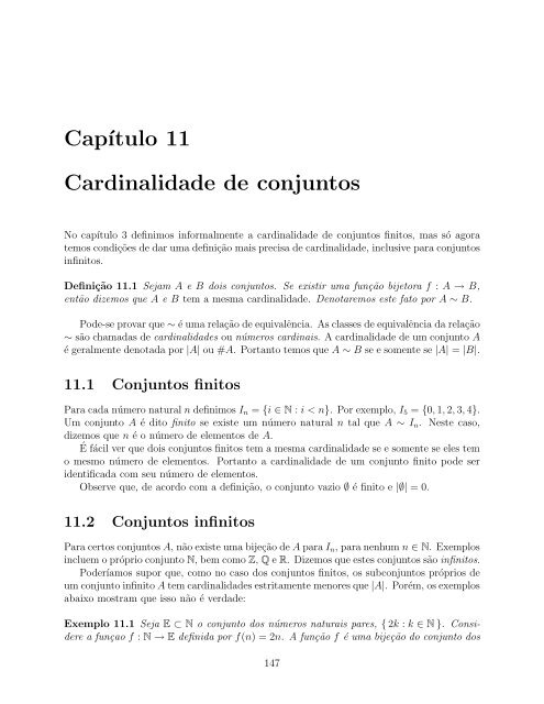 Cap´ıtulo 11 Cardinalidade de conjuntos