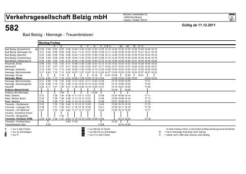 Aushangfahrplan für Linie 582 - Verkehrsgesellschaft Belzig mbH