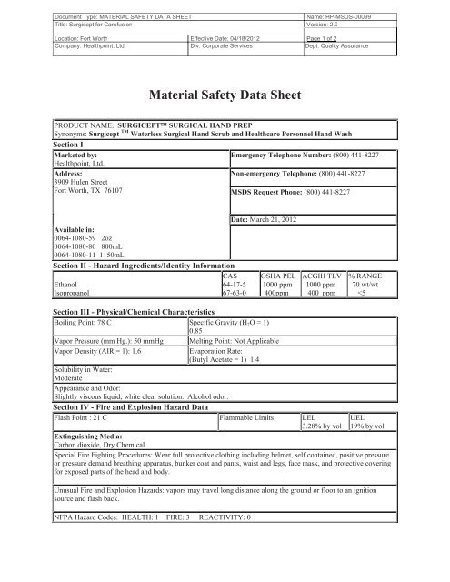 Surgicept ® MSDS - CareFusion
