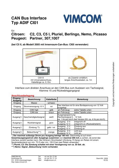 CAN Bus Interface Typ ADIF CI01 - Vimcom