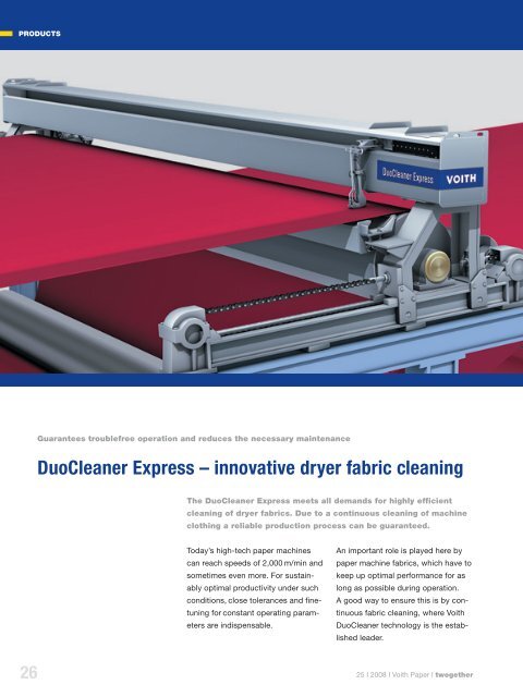 DuoCleaner Express â innovative dryer fabric cleaning - Voith