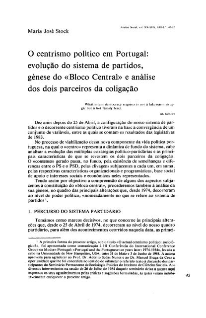 O centrismo político em Portugal: evolução do ... - Análise Social